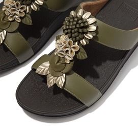 Fifflop Women's Fino Floral Cluster Slides Women's Shoes In Olive Green